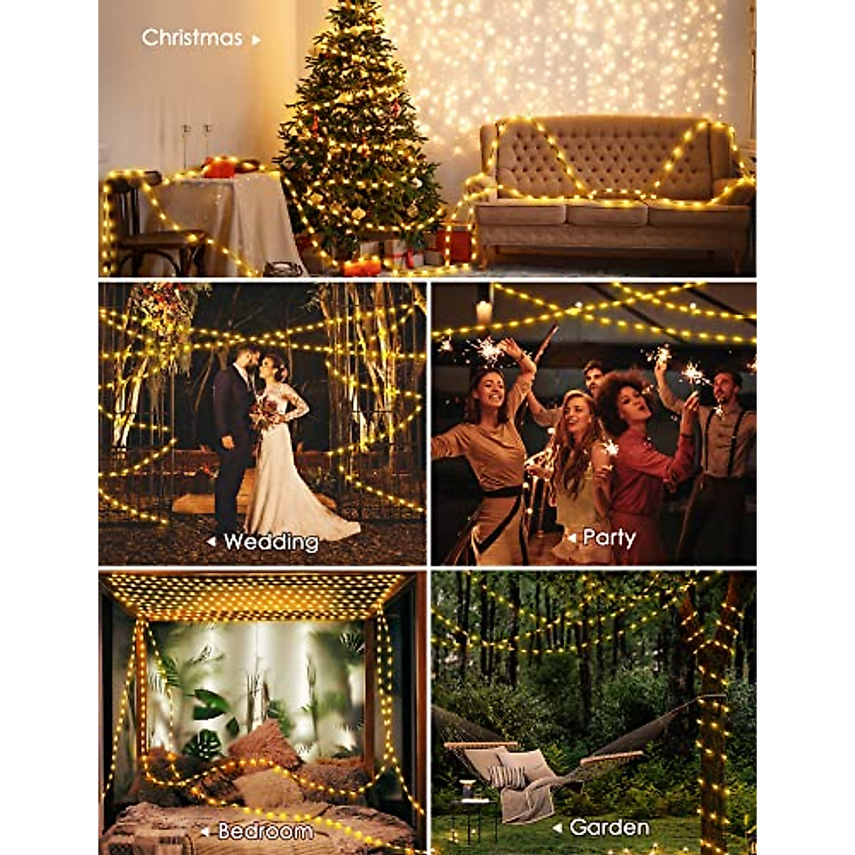 IForSoo Christmas Lights Outdoor, 33ft Outdoor LED String Lights ,8 Modes for House Yard Wedding Garden