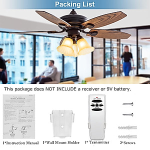 Hampton Bay Hunter Ceiling Fan Remote Control Replacement for FanHD HD5 UC7078T RR7079T L3H2010FANHD L3H2014FANHD,3-Speed with Light Dimmer,with Wall Mount