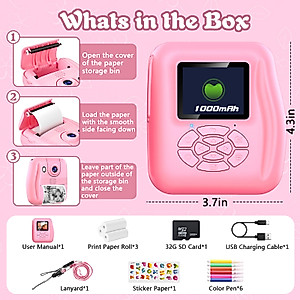 Kids Camera Instant Print, 1080P Digital Camera for Kids with Flip Lens Selfie, Ideal Toys Gifts for Girls Boys Aged 4-12 for Christmas Birthday Holiday (Pink)
