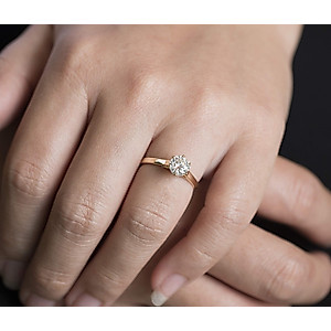 10k Solid Gold 6 Prong Round Moissanite Solitaire Engagement Ring for Women 1ct DEW G-H Color VVS1 Quality (Yellow Gold, 6.5)