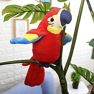 Kuchung Talking Parrot Repeat What You Say Stuffed Animal Plush Toy Macaw Funny Learning Good Electronic Record Animated Bird Shake Wings Speaking Pet Interactive Toys, Red