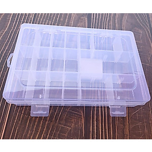 Clear Plastic Storage Box Compartments with Adjustable Dividers, Portable Transparent Beads Earring Jewelry Organizer Holder with Lid for Craft Nail Art Tackle Fishing Hooks Medicine Container Box, 24 Grids