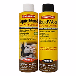 Abatron LiquidWood Kit - 12 Ounce - 2-Part Structural Wood Epoxy Resin - Wood Hardener and Consolidant - Perfect Primer for WoodEpox Epoxy Wood Filler