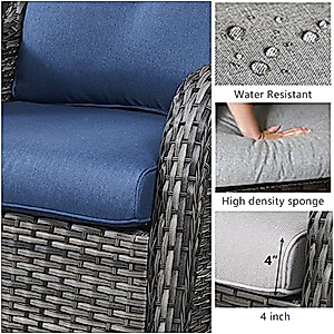 HUMMUH Patio Furniture 5 Pieces Outdoor Furniture Set Wicker Outdoor Sectional Couch with Patio Swivel Rocking Chairs,Ottomans for Patio