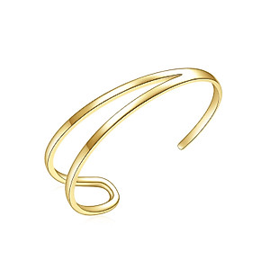 E Personalized Gold Bracelets for Women, 14K Gold Adjustable Cuff Bracelets stackable bracelets Dainty Lightweight Bangles Everyday Jewelry for Valentine's Day Wedding Birthday (Gold cuff bracelets)