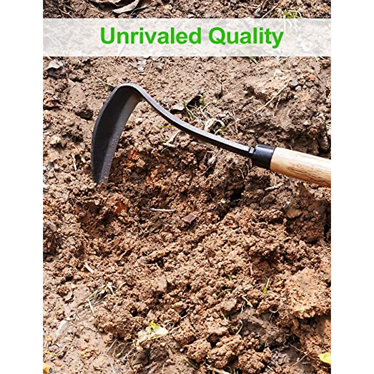 Japanese Weeding Sickle Hoe, 17" Gardening Hand Weeder Nejiri Kama Blade Tool Digging and Cutting Weed Remover, High-Carbon Steel One-Piece Molding with Hard Wood Handle, Very Sharp Edge Quick Work