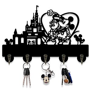 BOVIZIPY Mick Shape Mouse Key Holder - Dog Leash Holder with 5 Key Hooks Decorative for Wall, Wood Housewarming Gifts for Kids& Lovers