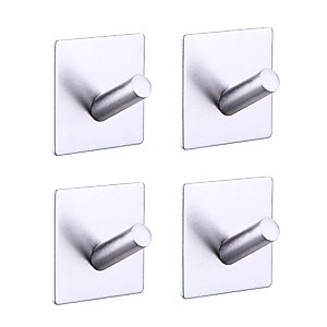 kimzcn Towel Hook/Adhesive Hooks - Wall Hooks for Coat/Robe/Towels Stick on Bathroom/Kitchen 4-Pack, Stainless Steel Brushed Finish