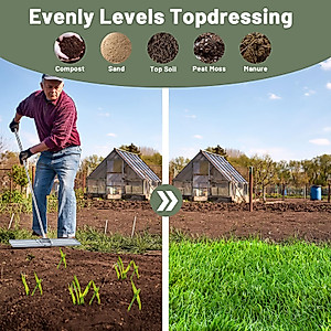 Sunvigor Lawn Leveling Rake, 30" x 10" Ground Plate with 6FT Adjustable Extra Long Handle Stainless Steel for Yard Garden - Heavy Duty Effort-Saving Leveling Soil Sand Spreading Dirt Top Dressing