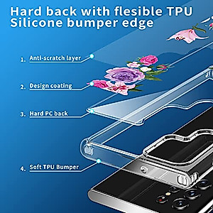 KISPURE for Samsung Galaxy S23 Ultra Case,Clear Rose Flower Garden Floral Women Phone Case Shockproof Protective Design,Thin Soft Silicone TPU Bumper Case for Galaxy S23 Ultra(2023)with kickstand,Pink