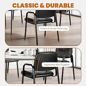 Sweetcrispy Waiting Room Chairs No Wheels Set of 2, Leather Stationary Office Reception Guest Chair with Padded Arms for Elderly Desk Conference Room Lobby Table Side Salon