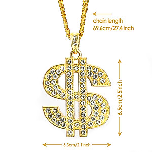 Hip Hop Gold Chain Long Gold Plated Necklace Accessories Mens Dollar Sign Necklaces Money Necklace Fake Gold Chain Pendant Necklace Simple Gold Party Prom Necklace Money Sign Necklace for Men