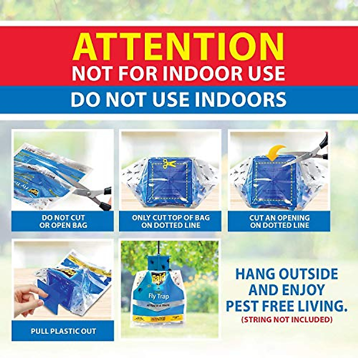 Raid Fly Trap (6-Pack), Outdoor Fly Trap, Disposable Fly Trap Bag, House Fly Trap with Food-Based Attractant