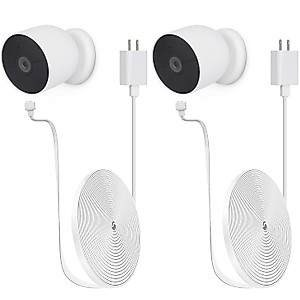 iTODOS 2 Pack 20ft/6m Power Cord and Adapter for Google Nest Cam Outdoor or Indoor, Battery, Weatherproof Outdoor Power Cable, USB Flat Charging Cable for Nest Camera(Battery) - White