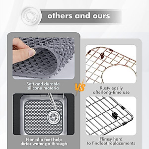 Silicone Kitchen Sink Mats 2Pcs, Large Sink Protectors for Kitchen Sink, 13.58*11.6" Dish drying mat for Bottom of Stainless Steel Sink, Rear Drain Non-Slip Heat Resistant Sink Protector Mat(Gray) (2)