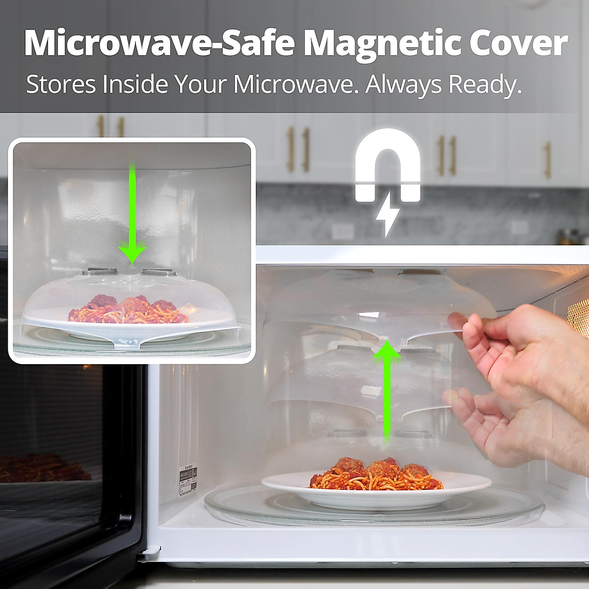 HOVER COVER Magnetic Microwave Splatter Cover, Clear Microwave Cover for Food - Vented & Magnetic Microwave Food Cover, 12-inch, BPA-Free - Gray