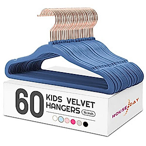 House Day Velvet Kids Hangers 60 Pack Blush Pink and Kids Clothes Hangers 60 Pack Light Blue, Premium Ultra Thin Cute Hangers for Childrens