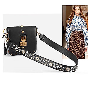 Embroidery Flowers Genuine Leather Handbags Strap HandBag Straps Replacement Shoulder Bag Straps (Black-01)