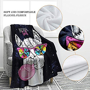 Jekeno Cartoon Alpaca Llama Blanket Soft Warm Print Throw Blanket for Kids Adult Office Gift 50"x60"