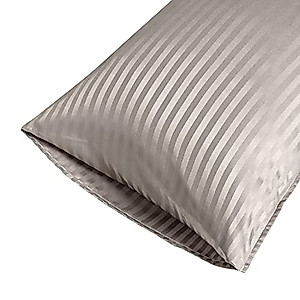 Kingform Satin Silk Pillowcases for Hair and Skin, Set of 2 Standard Pillow Cases, Soft Silky Pillow Covers with Envelope Closure (Standard, Light Grey Striped)
