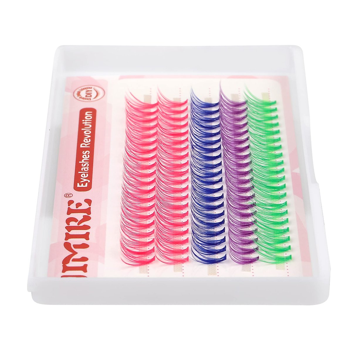 Colored Lash Clusters Individual Eyelashes 100Pcs DIY Eyelash Extensions 4 Colors Pink Lashes 14mm 3D Effect Individual Eyelashes Clusters Natural Look CC Curl Wispy Extension Reusable Pack by JIMIRE