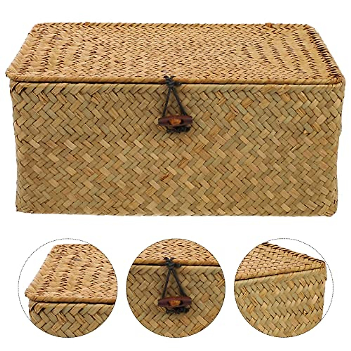 Woven Storage Basket Woven Wicker Storage Bins with Lid Seagrass Shelf Basket Rectangular Rattan Storage Basket Makeup Organizer Box for Toilet Paper Laundry Kids Snack Containers
