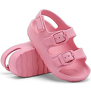 INMINPIN Toddler Boys Girls Buckle Sandals Comfort Open Toe Sandal with Adjustable Back Strap, Pink, 5 Toddler