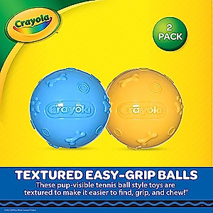 Crayola for Pets 2pk Balls in Pup-Visible Colors Dogs See Best, Embossed Texture for Easy Grip Fetch and Chew, TPR, Rubber Chew Toys for Dogs, Yellow + Blue Tennis Ball Style Dog Toys