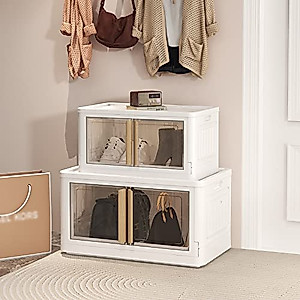 Nafenai Storage bins with Lids - Collapsible storage bins,3 Packs Storage bins with wheels,Double Door stackable storage bins Closet Organizers and Storage,78 Quart Storage Boxs for Home,Office