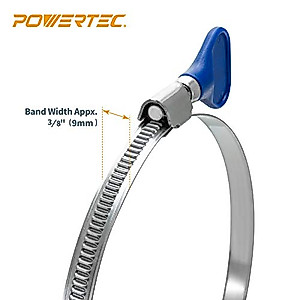 POWERTEC 70250 6 Inch Key Hose Clamp, Thumb Screw Key Adjustable Stainless Steel Hose Clamps for Dust Collection, Dust Collector and Dryer Vent Hose, Pipe Clamp, RV Clamp, Worm Gear Clamp, 5 pack
