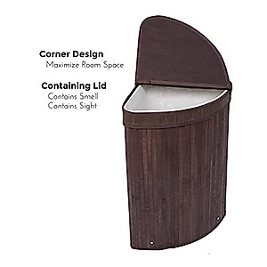 BIRDROCK HOME Corner Laundry Hamper with Lid and Cloth Liner - Bamboo - Espresso - Easily Transport Laundry Basket - Collapsible Hamper - String Handle