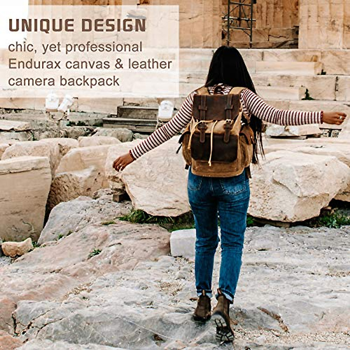 Endurax Leather Camera Backpack Bag for Photographers Waterproof DSLR Backpacks