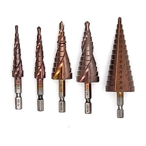 Chiloskit M35 Cobalt Spiral Grooved Industrial Unibit Step Drill Bits Stainless Steel Metal Woodworking Hole Drilling Tool Bit, Set of 5