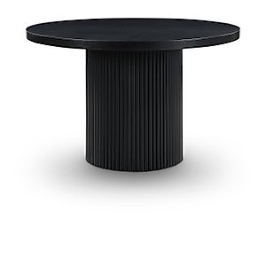 Meridian Furniture 728Black-T Belinda Collection Mid-Century Modern Dining Table, Solid Wood Base, Black Finish Oak Wood Veneer MDF Top, Round Top, Fluted Base, 48" W x 48" D x 31" H, Black