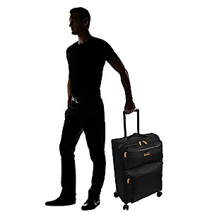LUCAS Designer Luggage Collection - 3 Piece Softside Expandable Ultra Lightweight Spinner Suitcase Set - Travel Set includes 20 Inch Carry On, 24 Inch & 28 Inch Checked Suitcases (Black)