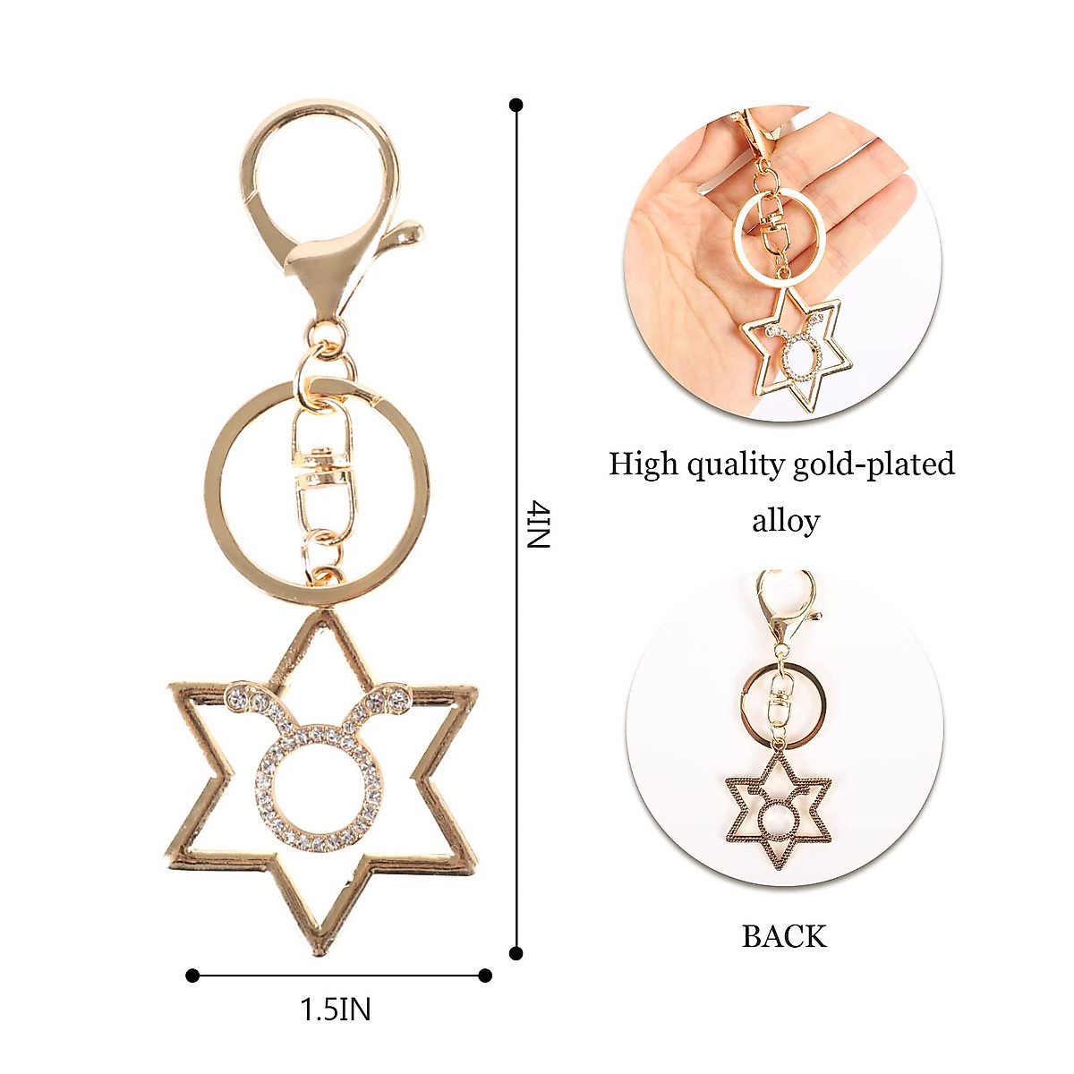 Mwuyrlw Letter Keychain,Number Keychain,Constellation Keychain for Women,Crystal Rhinestone Key Rings for Handbag Purse (Taurus Keychain)