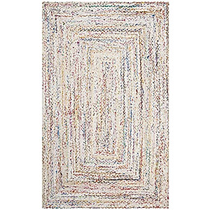 SAFAVIEH Braided Collection Accent Rug - 4' x 6', Ivory & Multi, Handmade Boho Reversible Cotton, Ideal for High Traffic Areas in Entryway, Living Room, Bedroom (BRD210B)