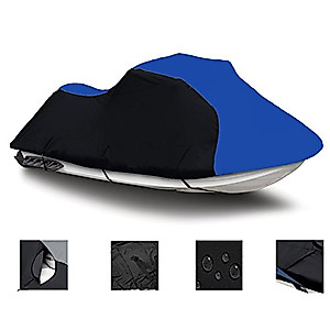 Black/Blue Heavy-Duty, PWC 600D Jet SKI Cover Compatible for Kawasaki STX-15F / JT1500A9F 2009 2010 2011 2012 2013 2014 2015 2016 2017 2018 2019 2020