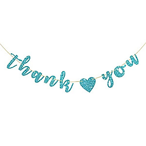 Talorine Thank You Banner, Bridal Shower, Engaged, Fiesta Theme, Wedding Anniversary, Birthday, Thanksgiving Day Party Decorations (Blue Glitter)