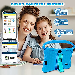 ATMPC Kids Tablet with 1024x600 HD Touchscreen, 128GB Storage, Android 11 OS, Quad-Core Processor, Parental Control, Age-Appropriate Apps, Protective Case, Safe Eye Protection