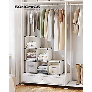SONGMICS 6 Cube Storage Organizer, DIY Closet Shelf, Plastic Clothes Organizer, Modular Bookcase, 11.8 x 11.8 x 11.8 Inch Cubes, with Feet and Rubber Mallet, Cream White ULPC111M01