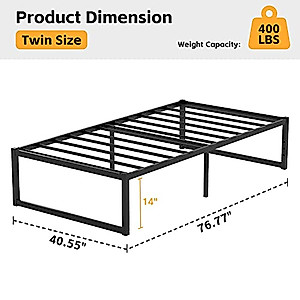 Elephance Twin Bed Frame with Storage Space 16 Inch Black Kids Student Bedframe No Box Spring Needed Metal Platform with Heavy Duty Steel Slat Support, Easy Assembly