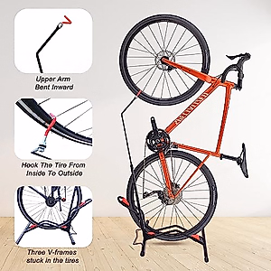 JAPUSOON Upright Bike Stand, Adjustable Vertical Bike Rack for Indoor Bike Storage - Garage & Home, Space-Saving Vertical & Horizontal Bike Rack Garage, Fit Most 20''-29'' Bike