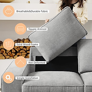 LEISLAND 88.58" Modern Sofas Couches for Living Room, Chenille Sofas & couches with Square Armrest, Removable Low-Back Sofa Cushion and Detachable Sofa Cover/Easy to Install(Light Grey)