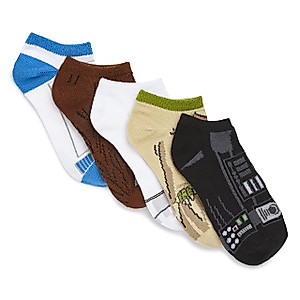 STAR WARS Boys 5 Pack No Show Casual Sock, Multi, 9-11 US