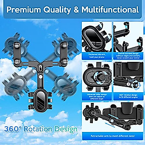 Rearview Mirror Phone Holder for Car,2023 Rotatable and Retractable Car Phone Holder Mount Multifunctional 360° Car Rear View Mirror Phone Holder Pro Clip Car Mirror Phone Mount for Mobile Phone Black