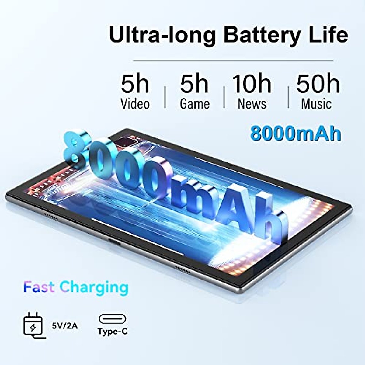 Android Tablet, 10.1 Inch Android 12 Tablet, 6GB RAM 64GB ROM, 1TB Expand, Android Tablet with 8000mAh Long Battery, Dual Camera, 5G WiFi, Bluetooth, FHD IPS Touch Screen, GPS, Google GMS Certified