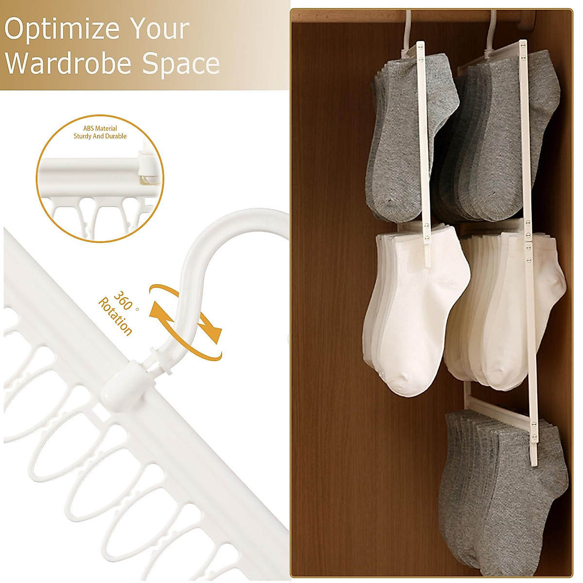 2-Pack Socks Drying Rack with 34 Clips Each, Space-Saving Hanger for Drying Socks and Underwear (2 Tier)