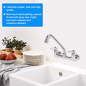uxcell Kitchen Sink Faucet Wall Mount, Commercial Kitchen Sink Faucet 8 inch Center with 8" Swivel Spout for Compartment Sink, Chrome