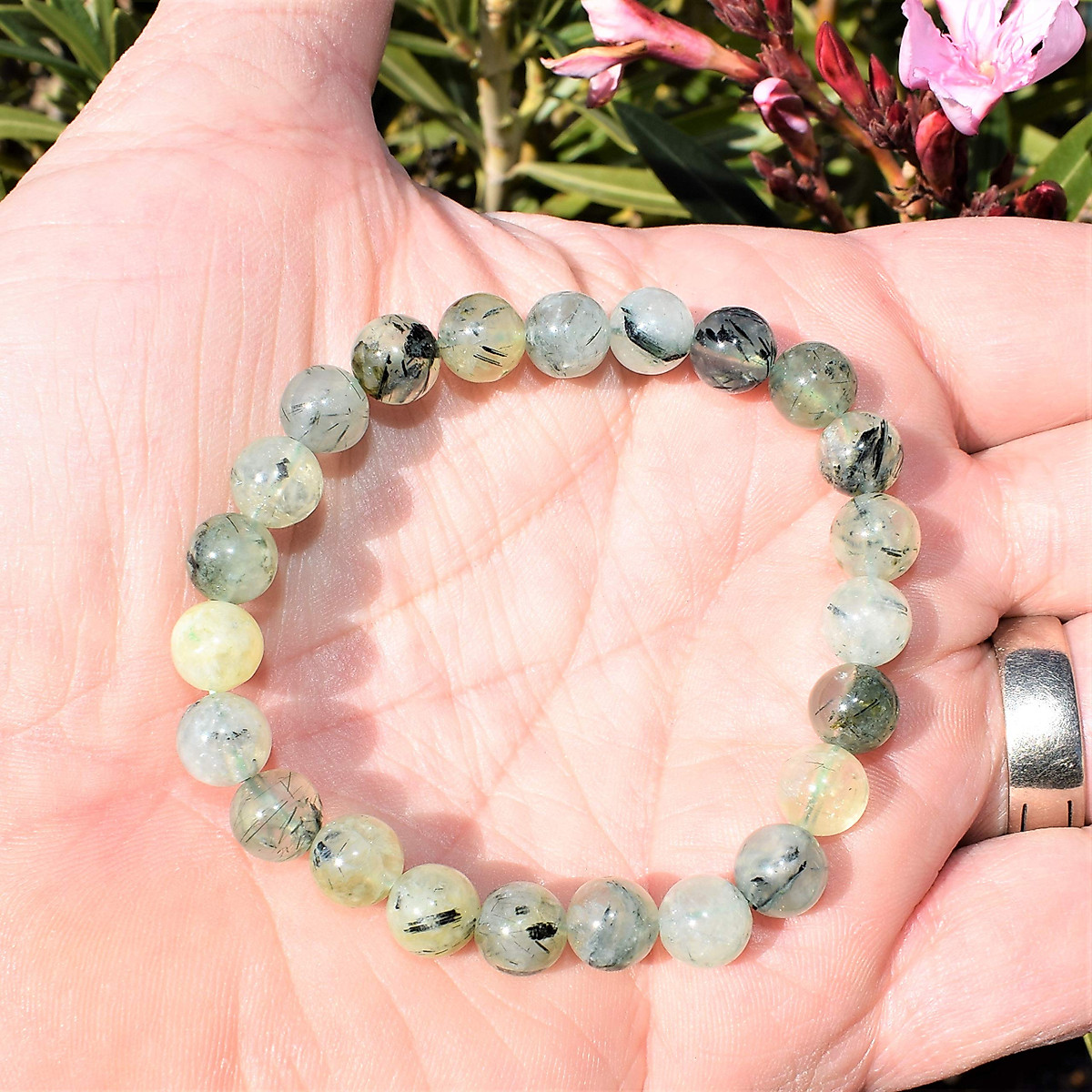 Zenergy Gems Charged Natural Prehnite 8mm Bracelet + Selenite Charging Heart [Included]